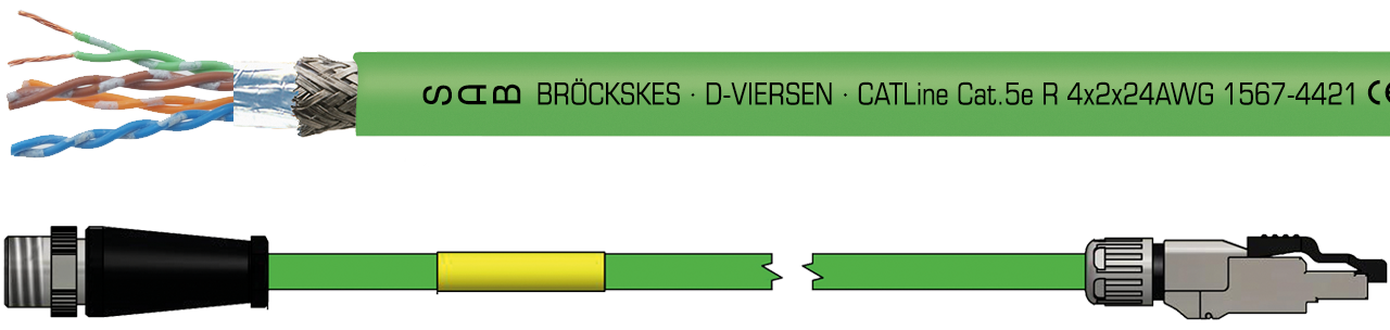 CAT 5e Cable - Industrial Ethernet CAT 5e Data Cable, M12 / RJ45